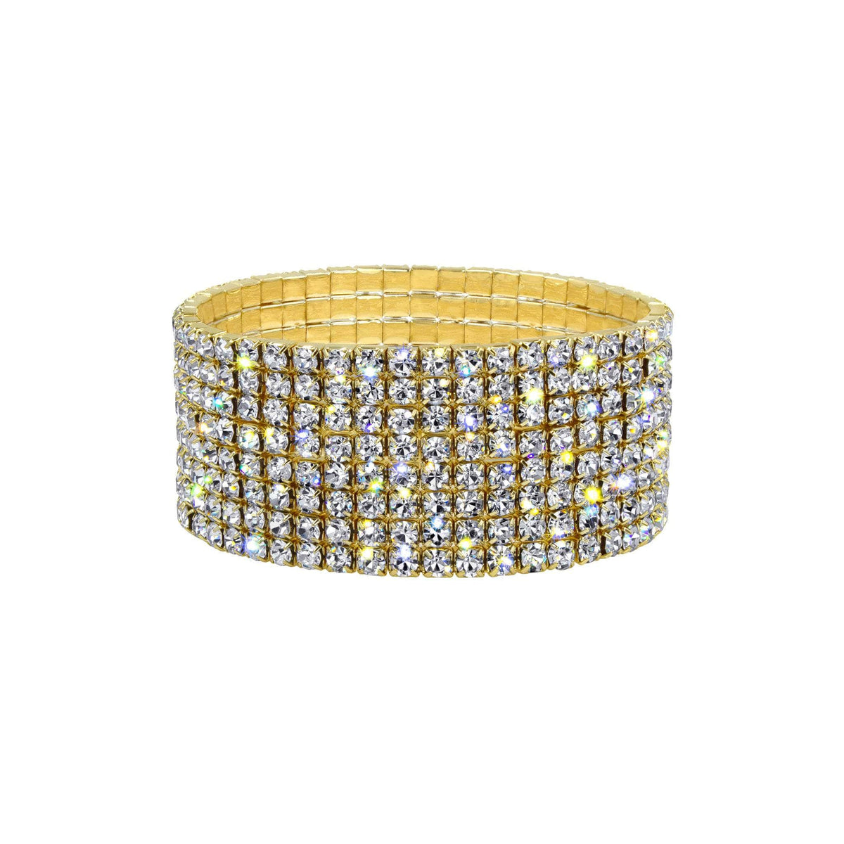 #16021XG - 8 Row Stretch Rhinestone Bracelet - Crystal Gold